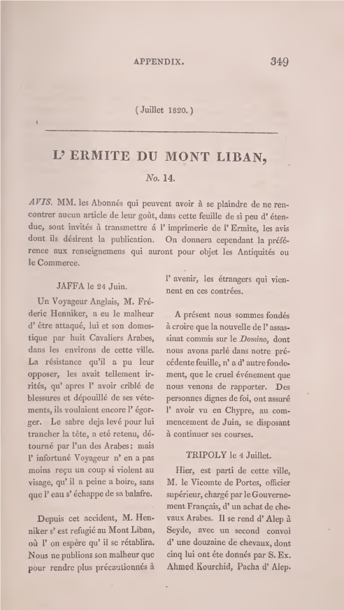 1820 : publication de la première gazette au Liban - L'Orient-Le Jour
