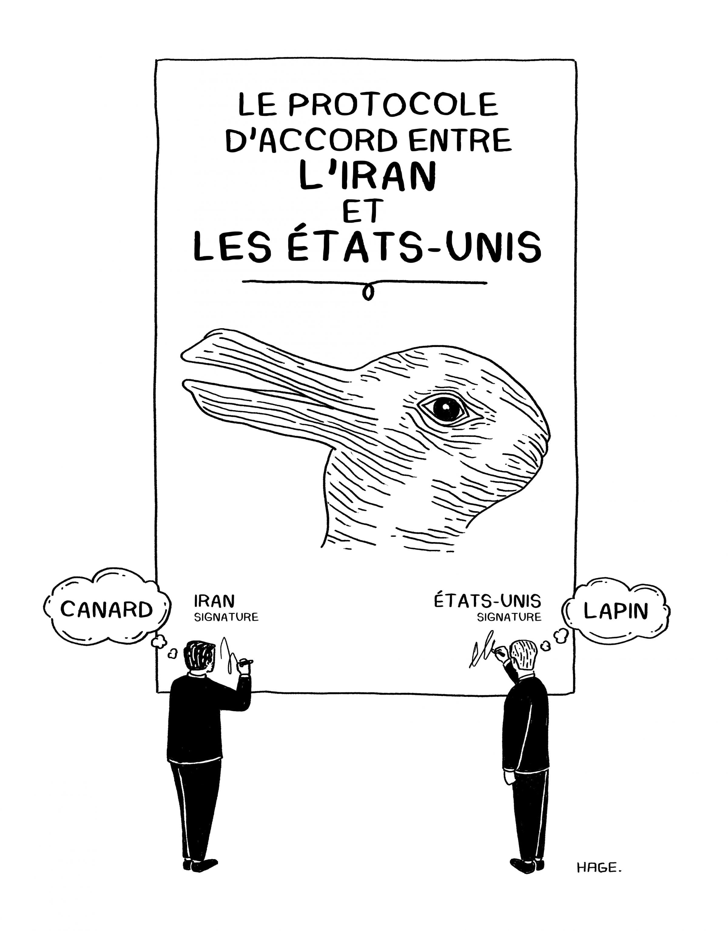 Accord entre l'Iran et les États-Unis, une illustration de Bernard Hage ...